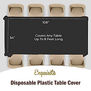 Exquisite 24-Pack Black Plastic Table Cloth - 54In. x 108In. Disposable Tablecloth for Parties - Rectangle Tablecloth - Disposable Table Cloths for Parties - Plastic Table Cover for Picnics