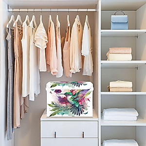 DIGTIA Beautiful Tropical Bird Storage Bins with Lids Spring Hummingbird Foldable Storage Basket with Handles Collapsible Large Fabric Organizer Containers for Clothes Shelves Closet Office Home Bedro