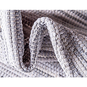 Unique Loom Chindi Cotton Collection Soft Hand Woven Natural Fiber Striped Area Rug, 9 ft x 12 ft, Gray/Ivory