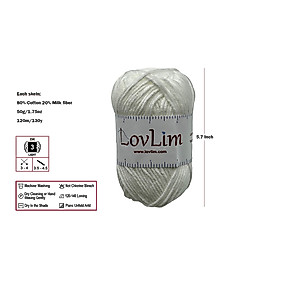 LovLim Yarn Pack, 2 skeins of 50g Each, Soft Cotton Yarn for Crochet and Knitting, Craft DK Amigurumi Yarn (White)
