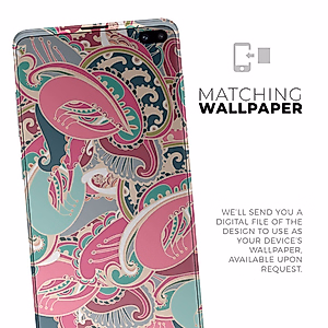 DesignSkinz Colorful Pink & Teal Seamless Paisley Protective Vinyl Decal Wrap Skin Cover Compatible with The Samsung Galaxy S20 (Screen Trim & Back Glass Skin)