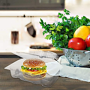 Kaderron Disposable Plastic Hinged Food Container - 70 Pcs Clear Clamshell Food Containers, 7.3" Length x 4.7" Width x 2.7" Depth