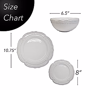 American Atelier Round Dinnerware Sets | White Kitchen Plates, Bowls, and Mugs | 16 Piece Elegant Victoria Collection | Dishwasher and Microwave Safe | Service for 4