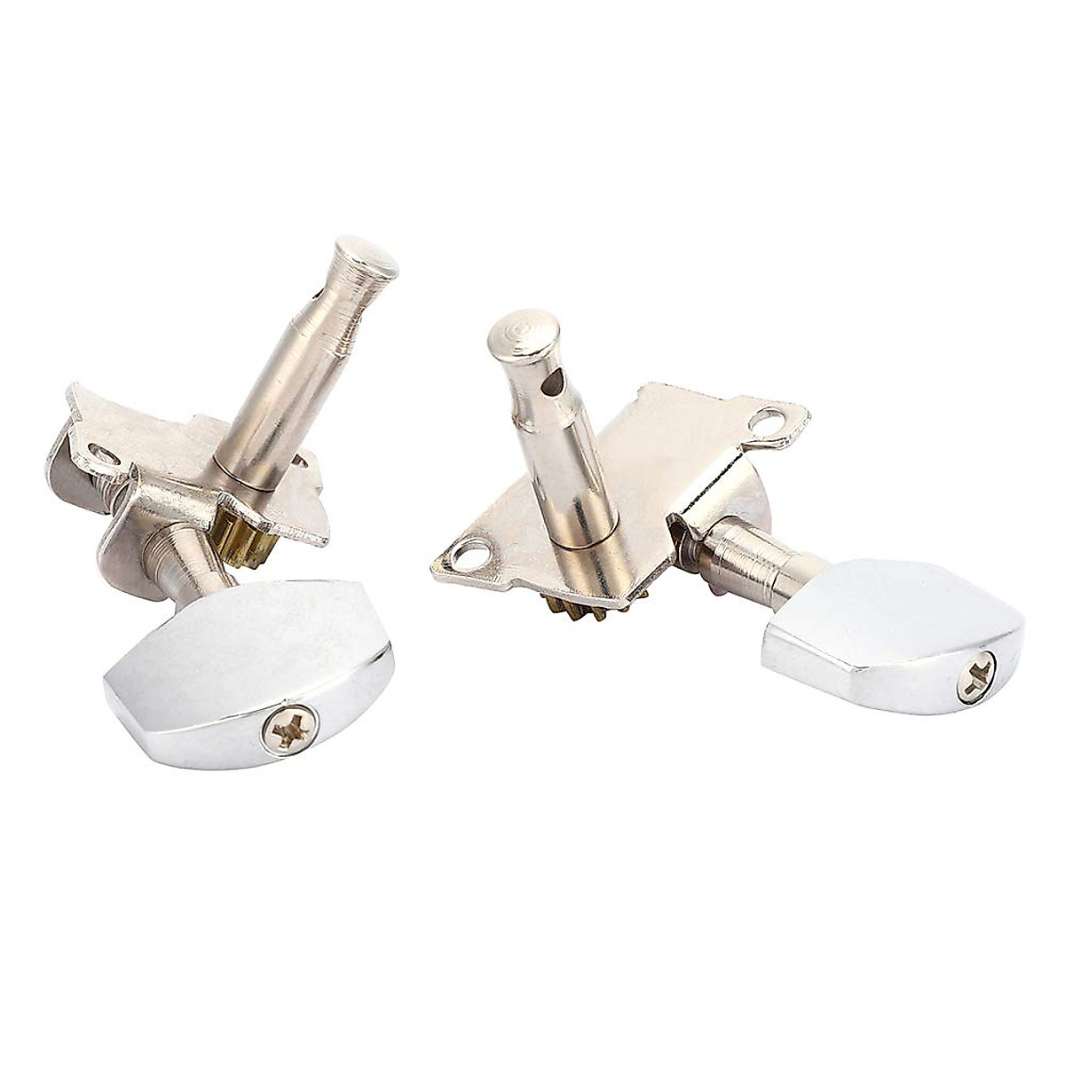 Bnineteenteam 2L2R Ukulele Tuning Peg,Silver Classical Machine Head Ukulele DIY Parts with Mounting Screws