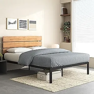 ZINUS Paul Metal and Bamboo Platform Bed Frame, Wood Slat Support, No Box Spring Needed, Easy Assembly, Queen