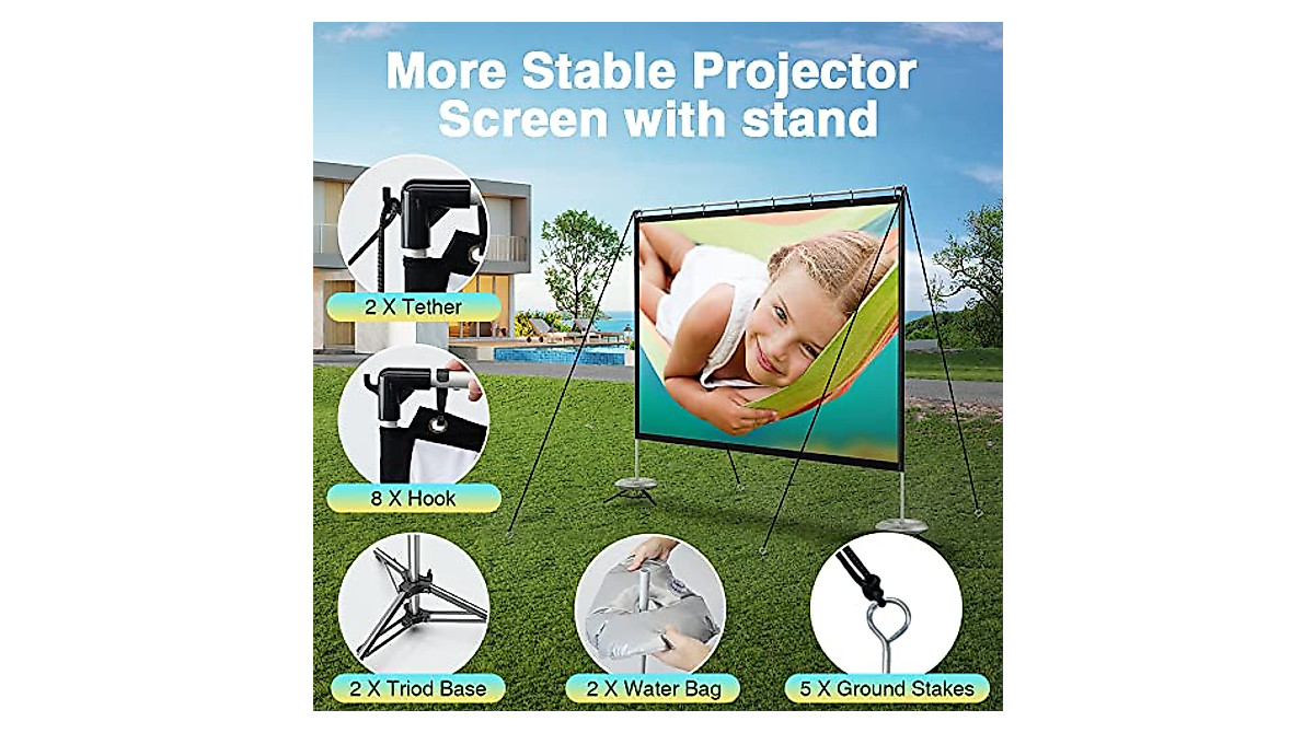 MOOKA Family 100-Inch Portable Projector Screen for Outdoor & Indoor Use