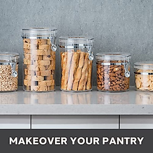 OGGI Tall Clear Canister with Clamp Lid, 58 oz - Large Airtight Food Storage Container, Ideal for Kitchen & Pantry Storage of Bulk, Dry Foods Including Pasta & Spaghetti