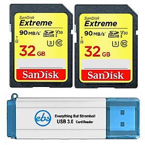SanDisk Extreme 32 GB SD Card (2 Pack) Speed Class 10 UHS-1 U3 C10 4K 32G SDHC Memory Cards for Compatible Digital Camera, Computer, Trail Cameras