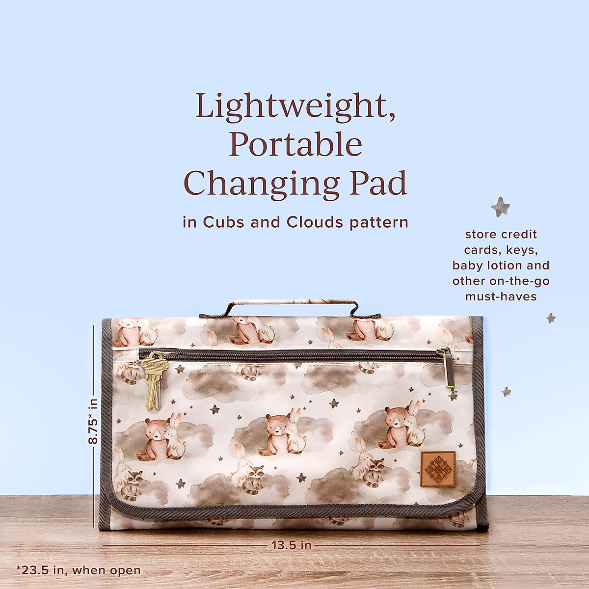 Portable Diaper Changing Pad by Candid Goods, Baby Changing Pad, Diaper Bag or Changing Table Pad with Smart Wipes Pocket, Lightweight & Waterproof Travel Changing Mat for Newborns (Cubs & Clouds)