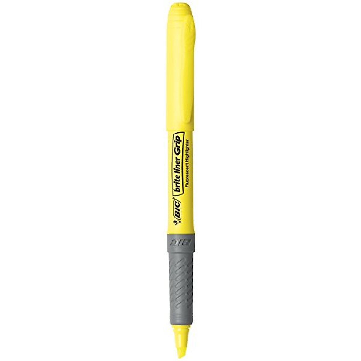 BIC Brite Liner Grip Highlighter, Chisel Tip (1.6 mm), Yellow, For Broad Highlighting & Fine Underlining, 5-Count