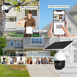 FIYEE Non-WiFi 4G Cellular Security Camera Wireless Outdoor Solar Powered, 1080P HD Spotlight Color Night Vision, 2-Way Talk, Cloud Sotrage, Include 64GB TF Card