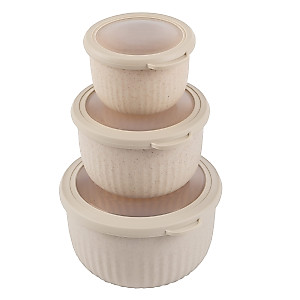 Classic Cuisine Set of 3 Bowls with Lids - Microwave, Freezer, and Fridge Safe Nesting Mixing Bowls - Eco-Conscious Kitchen Essentials (Beige), S, M, L