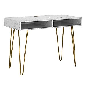 Novogratz Athena Computer Desk with Storage, White Marble