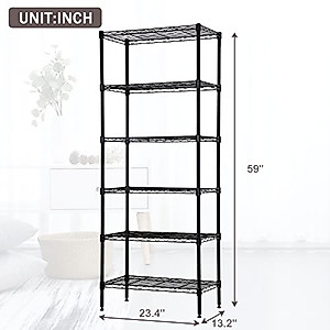 6 Tier Metal Storage Shelves 23" L x 13" W x 60" H Adjustable Wire Shelving Unit 900LBS Metal Shelves Garage Storage Pantry Shelves Storage Rack Wire Rack Shelf Steel Shelves for Storage, Black