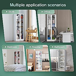 IRONMIX Enclosed Bookshelf with Acrylic Door and Adjustable Shelves, 70 Inch Tall Storage Cabinet 5 Tier, Dust Proof Display Shelf for Home, Office - White