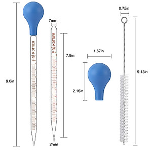 MRXBN 10ml Glass Pipettes Dropper, Lab Graduated Dropper for Liquid Essential Oil, Glass Transfer Pipette with Rubber Bulb and Cleaning Brush (2 pieces)