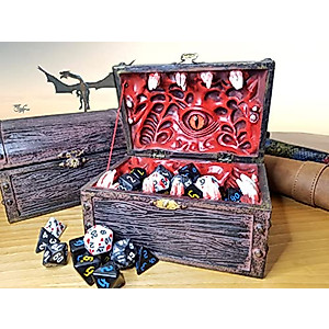 Power Beast Dungeon Mimic Chest Dice Storage Box with Glass Eye, Miniatures and Dungeons and Dragons Accessories, D&D Gift, DND, Dungeon Master, Holds up to 5 Sets of Polyhedral Dice. RPG Game. (RED)
