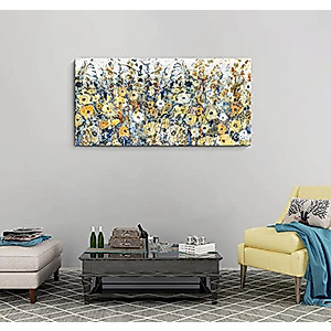 Yuegit Contemporary Flowers Canvas Wall Art : Paintings for Wall Decorations Abstract Wall Art Wall Paintings for Living Room Home Office Ready to Hang 20X40Inch