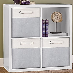 Fabric Cube Storage Boxes Foldable Storage Bins Earth-Green and Beige Patchwork Storage Baskets Cube Storage Bins with Handle Cubes Inserts Storage for Home and Office Supplies 13x13x13 cube organizer bin 3 Pcs/Pack