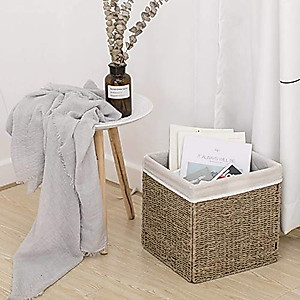 StorageWorks Rectangular Wicker Baskets for Shelves, Seagrass Hand-Woven Baskets with Linings, Medium, 10 ¼ x 10 ¼ x 10 ¾ inches, 2-Pack