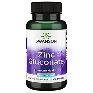 Swanson Zinc Gluconate - Mineral Supplement Promoting Prostate Health, Vision Health, & Immune Support -Gluconate Form for Optimal Absorption - (250 Tablets, 30mg Each)