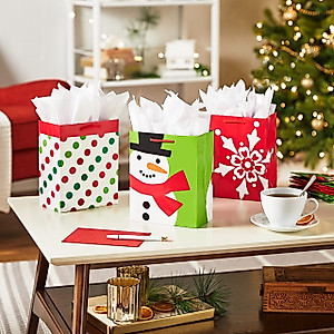 Image Arts 8" Medium Christmas Gift Bags, Polka Dots (Bulk Pack of 8 Holiday Bags for Classrooms, Party Favors, Gift Exchanges)