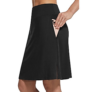 BALEAF Women's 20" Golf Skirts Knee Length Skorts Athletic Modest Long Acitive Casual Pockets UV Protection Black L