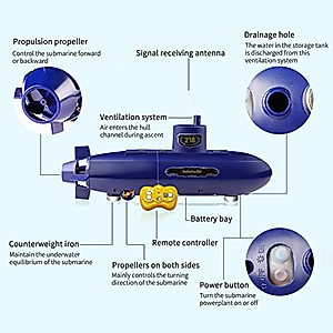 GoolRC Mini RC Submarine, 2.4GHz Remote Control Boat, 6 Channels DIY Under Water Ship RC Boat for Kids