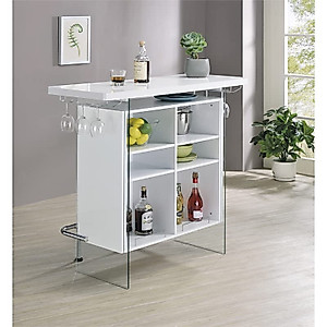 Pemberly Row 47.25" W Contemporary Wood Bar Unit in Gloss White/Clear