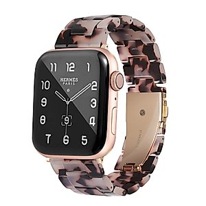 HOPO Compatible With Apple Watch Band 38mm 40mm 42mm 44mm Thin Light Resin Strap Bracelet With Stainless Steel Buckle Replacement For iWatch Series 8 7 6 5 4 3 2 1 SE (Black AgateRose