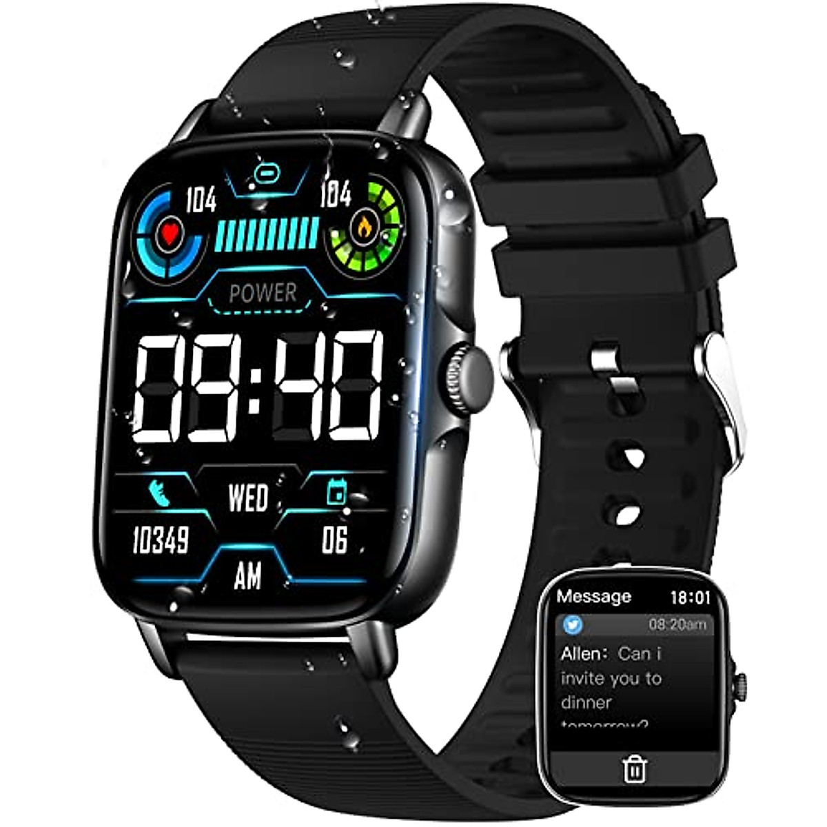 EIGIIS Smart Watch for Men 1.7" HD Waterproof Smartwatch Compatible with iPhone Samsung Android Phones Sports Fitness Tracker Watch with Heart Rate Sleep Monitor Pedometer