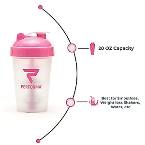 PerfectShaker Performa - Shaker Bottle, Best Leak Free Bottle with Actionrod Mixing Technology for Your Sports & Fitness Needs! Dishwasher and Shatter Proof (Mini Pink)