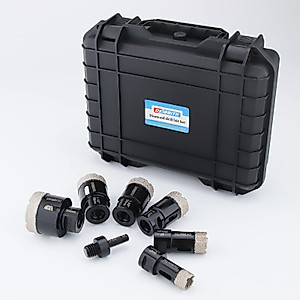 DKIBBITH 7 Packs Diamond Core Drill Bits, Angle Grinder Hole Saw for Porcelain Tile Granite Brick Concrete with 5/8-11 Thread Hex Shank Adapter, Size 3/4'' 1'' 1-1/4'' 1-3/8'' 1-1/2'' & 2'', Black