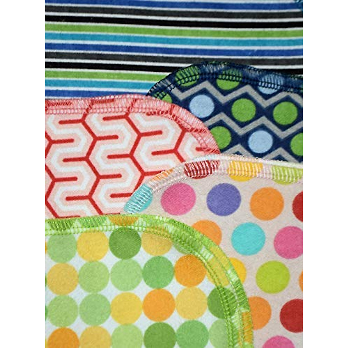 Abstract Circles and Stripes 1 Ply 12x12 Inches Set of 5 Printed Flannel Paperless Towels