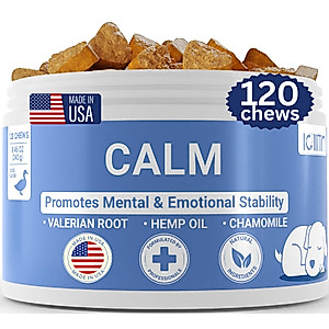 Lollitin Calming Chews for Dogs - Separation Anxiety, Grooming, Fireworks, Storms, Barking - Reduce Stress, Tension - All-Natural - Duck Flavor - 120 Chews - Small, Medium, Large Dogs, All Breeds