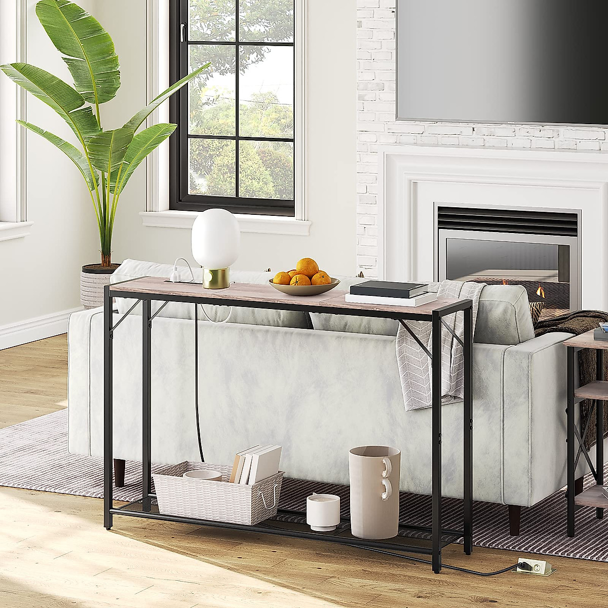 MAHANCRIS Sofa Table with Power Outlet, 43.7" Console Table with USB Ports, Behind Couch Table, Entryway Table for Living Room, Entryway, Foyer, Metal Frame, Adjustable Feet, Greige CTHG11E01Z1