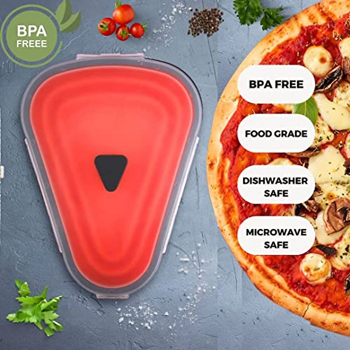Extendable Pizza Slice Container Reusable Storage with 5 Microwavable Serving Trays BPA Free, Microwave & Dishwasher Safe Leftover to Organize Save Space, Red, Medium
