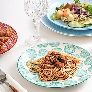 KitchenTour Ceramic Dinner Plates - 8 Inch Dessert Pizza Pasta Salad Plate Set - Dishwasher and Microwave Safe - Set of 6, Vintage