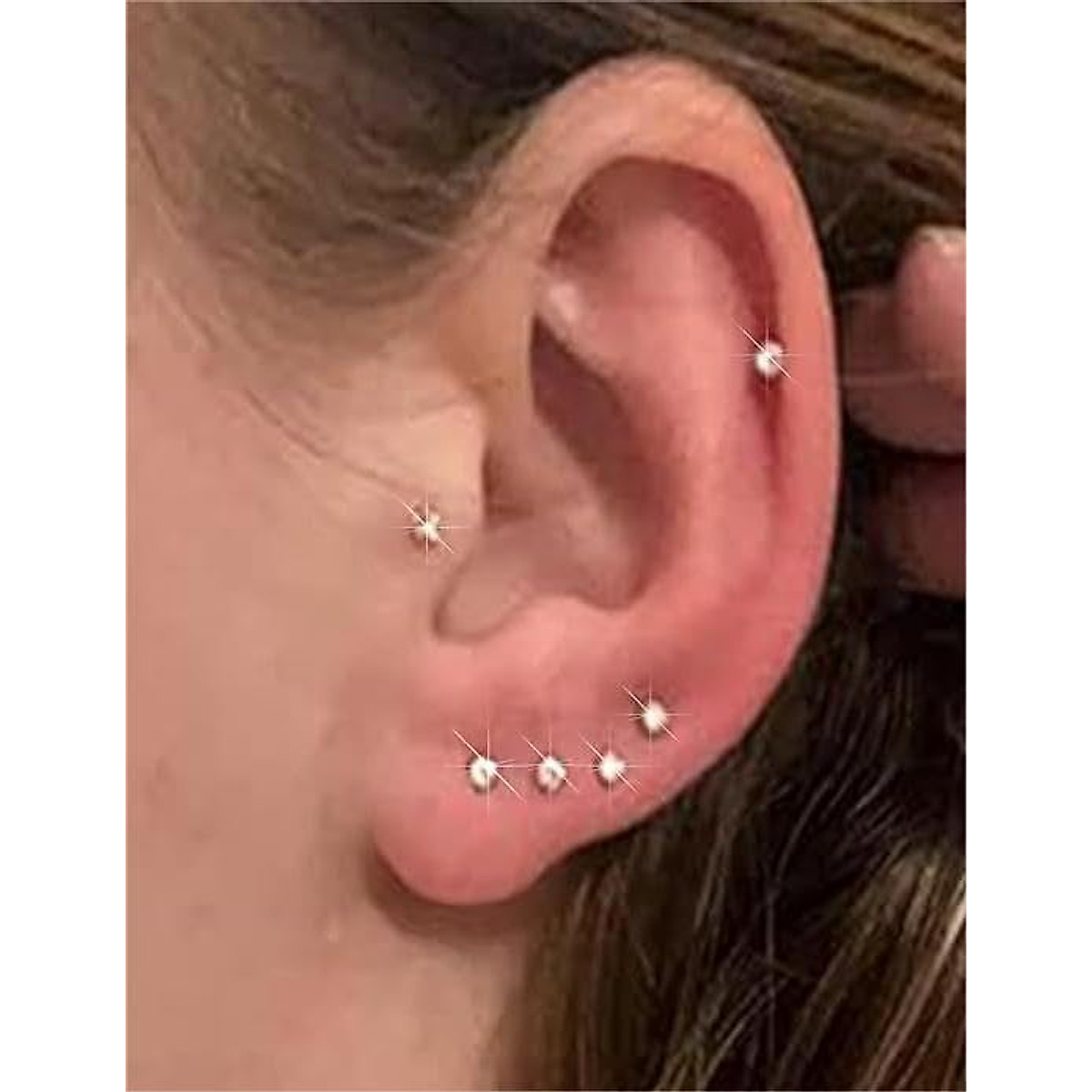 Prjndjw 18G 20G Push in Threadless Nose Rings Stud Earrings Hypoallergenic Flat Back Surgical Stainless Steel Cubic Zircon Helix/Cartilage/Tragus/Lobe Earrings Lip Labret Snake Bite Jewelry