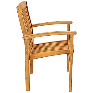 Sunnydaze Stackable Outdoor Patio Dining Chairs - Slat-Back Wood Outdoor Arm Chairs for The Outdoor Dining-Table, Patio, Porch, or Deck - Light Brown Finish - 24.25 Inches Wide - Set of 2