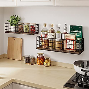 Fixwal Hanging Floating Shelves, 2 Sets of Wall Mounted Shelves for Wall Storage, Hanging Storage Shelf for Bathroom, Living Room, Bedroom, Kitchen (Brown)