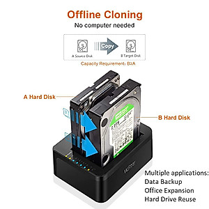WEme USB C 3.0 to SATA External Hard Drive Dock Docking Station, SSD HDD Disk Duplicator Cloner for Dual Bay 2.5 3.5 Inch SATA I II III, Support UASP and Auto Sleep and 2X 12TB, Black