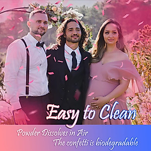 Gender Reveal Pink Confetti Powder Cannon,YESHOW Confetti Poppers Biodegrable Smoke Bombs Baby Girl for Gender Reveal Party Supplies Decorations(4 Pack)