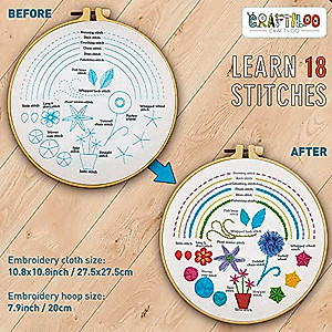 Learn 30 Stitches Heart Embroidery kit for Beginners with Stamped Embroidery Patterns Starter Kit. Needlepoint Cross Stitch for Kids & Adults