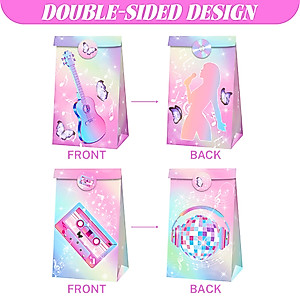 LaVenty 12 PCS Singer Theme Party Favor Bags Pop Star Theme Birthday Party Supplies Kids Candy Treat Bag for Birthday Wedding Bridal Shower