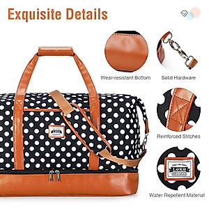 Lekebobor Polka Dot Overnight Bag for Women Weekender Bag with Shoes Bags Shoes Compartment Toiletry Bag,Travel Duffle Bag for Women Large Holdall Travel Weekend Bag 35L White Dots