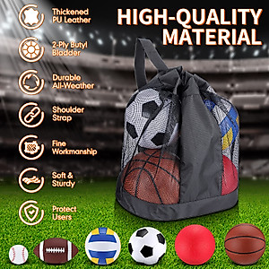 Libima 6 Pcs Multi Sport Ball Set Official Size Football, Basketball, Soccer, Volleyball, Playground Ball, Baseball with Sports Equipment Bag Pump for Teen Adult Christmas(Classic Style)