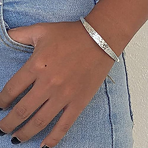 Hammered Sterling Silver Handmade Cuff Bracelet, Minimalist Simple Shiny Silver 1/4 inch Wide, 6 1/2 long, Thick and Solid, Gift for Her