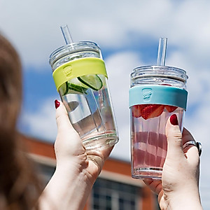 KeepCup Cold Cup - Longplay Double wall Glass Ice Coffee Tumbler with Lid and Straw - 16oz (454ml) - Chartreuse Green