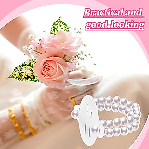 12 Pieces Elastic Pearl Wristband Corsage Wristlet Band Corsage Bracelet Pearl Wedding Wrist DIY Decor Corsage Pearl Bead Stretch Wristband Accessory for Wedding Bridesmaid Bride Prom Handmade